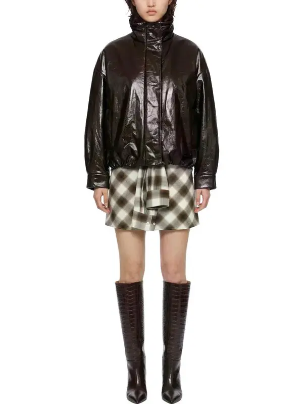 SALVATORE SANTORO High-neck Crinkled-finish Coat - Brown