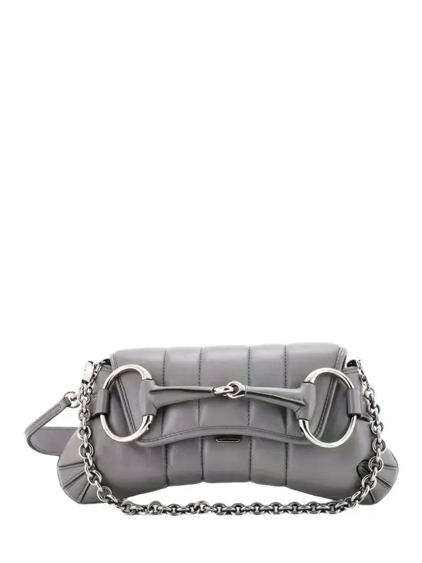 Gucci Horsebit Chain Vertical Quilted Leather Small Shoulder Bag - Grey