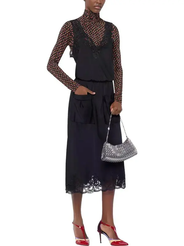 Rabanne Midi Dress In Silk Satin With Lace Detailing - Black