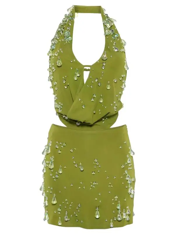 Cult Gaia Issey Bead-embellished Halterneck Mini Dress - Green