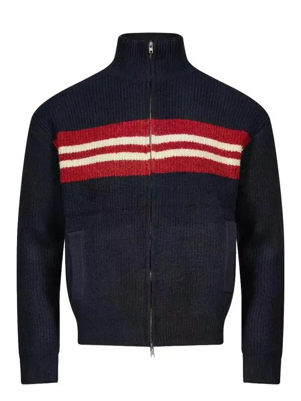 SONG FOR THE MUTE Striped Ribbed-knit Zip-up Cardigan - Blue