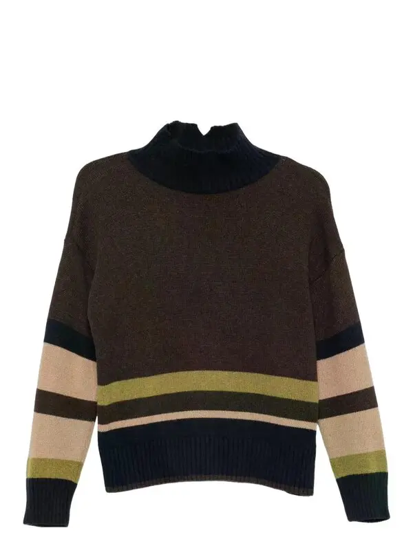 INTRECCI Striped Roll-neck Sweater - Brown