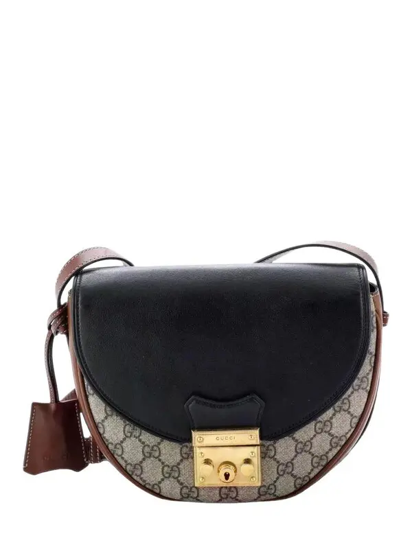 Gucci Padlock Saddle Shoulder Bag Gg Coated Canvas And Leather Small Crossbody Bag - Black