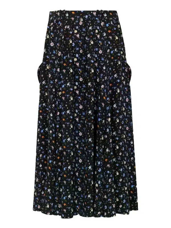 Rabanne Printed Crepe Midi Skirt With Signature Front Pockets - Black
