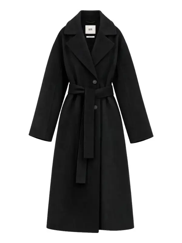 SOLOTRE Belted Notch-lapel Coat - Black