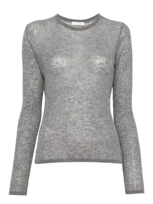 ELEH Ribbed-knit Sequin-embellished Sweater - Grey