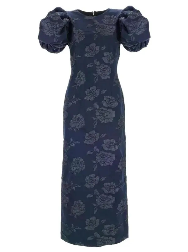 ROTATE BY BIRGER CHRISTENSEN Jacquard Midi Puff Dress Dark - Blue