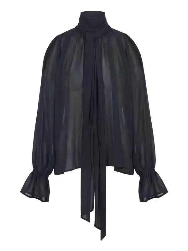 SOLOTRE Pussy-bow Cut-out Blouse - Black