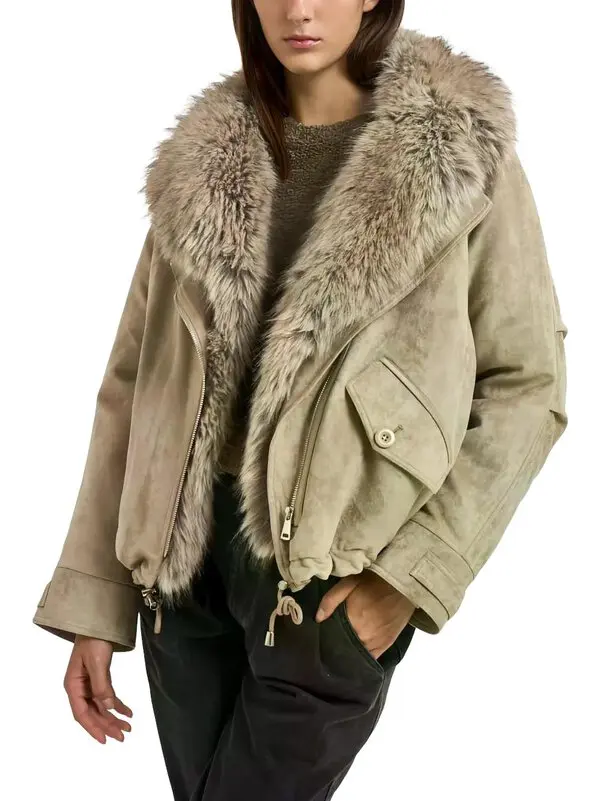 VALENTINI Faux-fur Trim Drawstring Coat - Neutrals