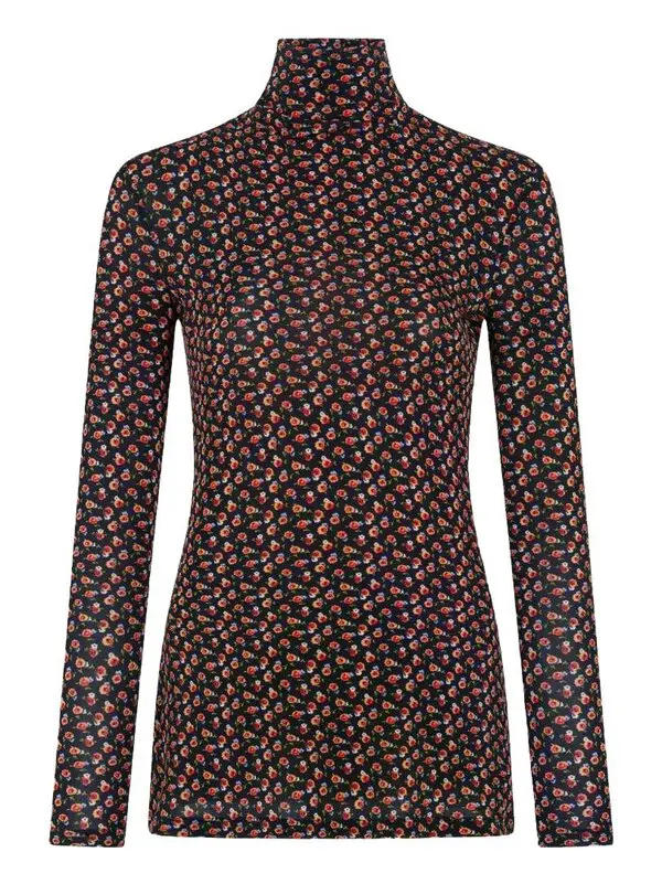 Rabanne Long Sleeved Top In Liberty Print Second Skin Jersey - Black