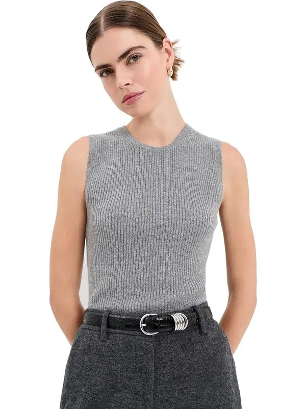 Veronica Beard Crewneck Sid Cashmere Pullover Tank - Heather Grey