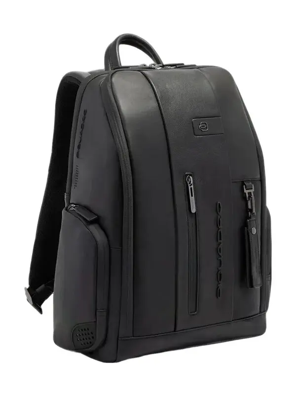 PIQUADRO Logo-embossed Leather Backpack - Black