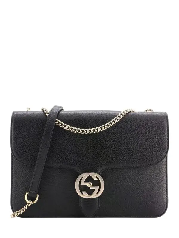 Gucci Interlocking Leather Medium Shoulder Bag - Black