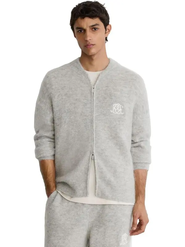 REISS Eddie Monogram Brushed Wool-blend Bomber Cardigan - Soft Grey
