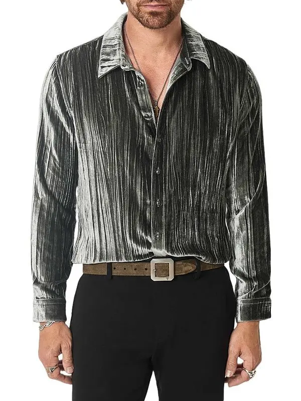 John Varvatos Batik Velvet Point Collar Shirt - Silver
