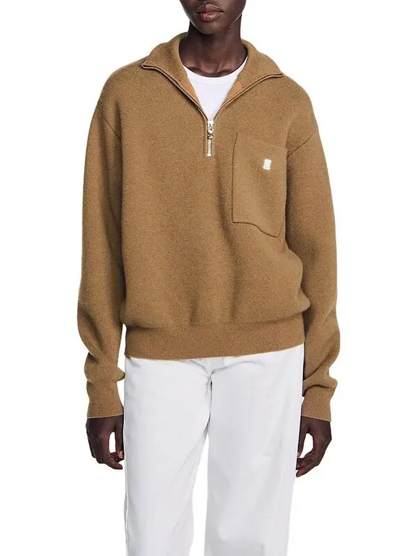 Sandro Mathea Wool Blend Half Zip Sweater - Camel