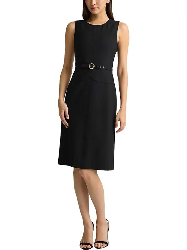 St. John Belted Sleeveless Sheath Dress - Black