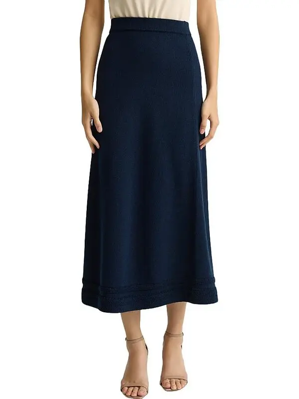 St. John Wool Blend Knit Midi Skirt - Midnight
