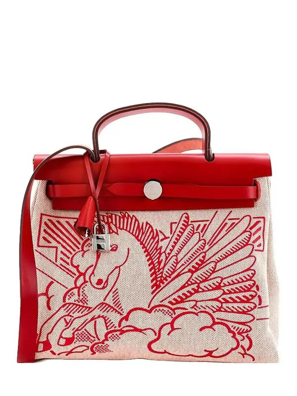 Hermès 31 Herbag Zip Pegase Pop Toile And Leather - Red