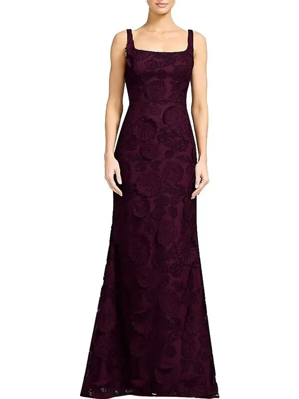 Dress The Population Lorena Embroidered Floral Mermaid Gown - Dark Cherry