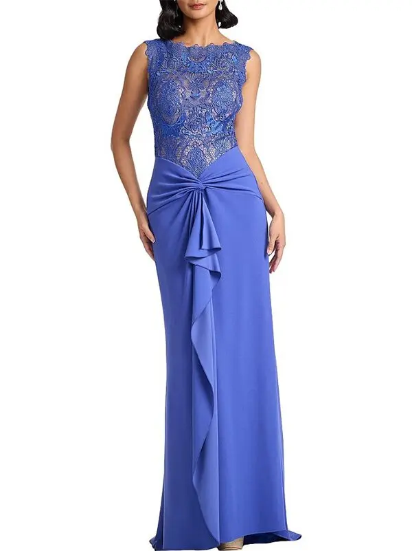 Tadashi Shoji Evelise Lace Cascade Gown - Blue Iris