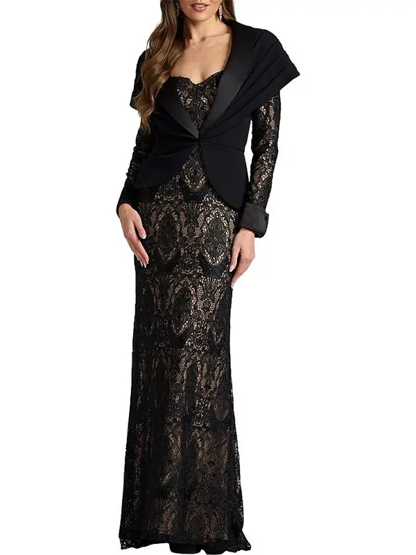 Tadashi Shoji Carlotta Lace Two-piece Illusion Gown - Black/nude