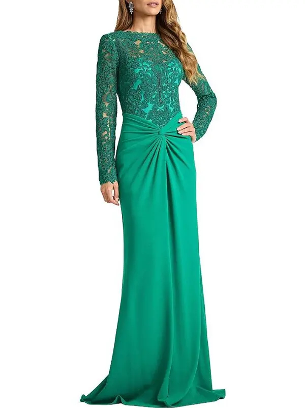 Tadashi Shoji Lysandra Embroidered Crepe Gown - Emerald