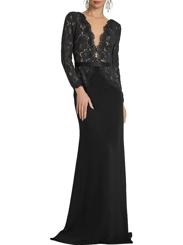 Tadashi Shoji Corwin Embroidered Illusion Gown - Black/nude