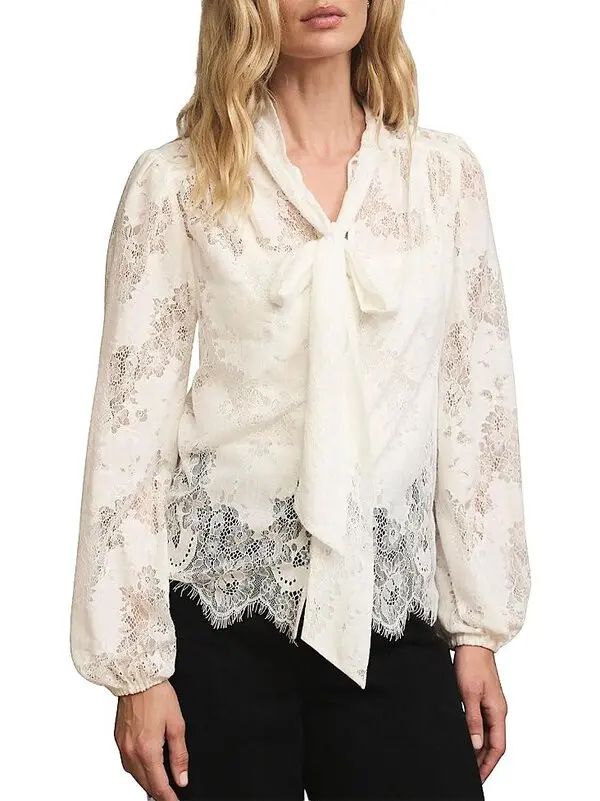 Mint Velvet Lace Pussybow Blouse - Ivory