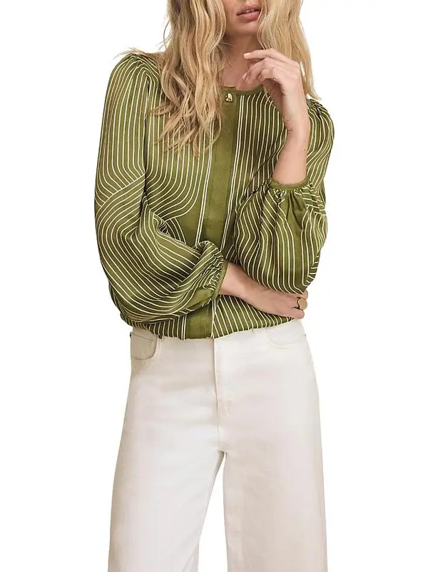 Mint Velvet Satin Printed Blouse - Green