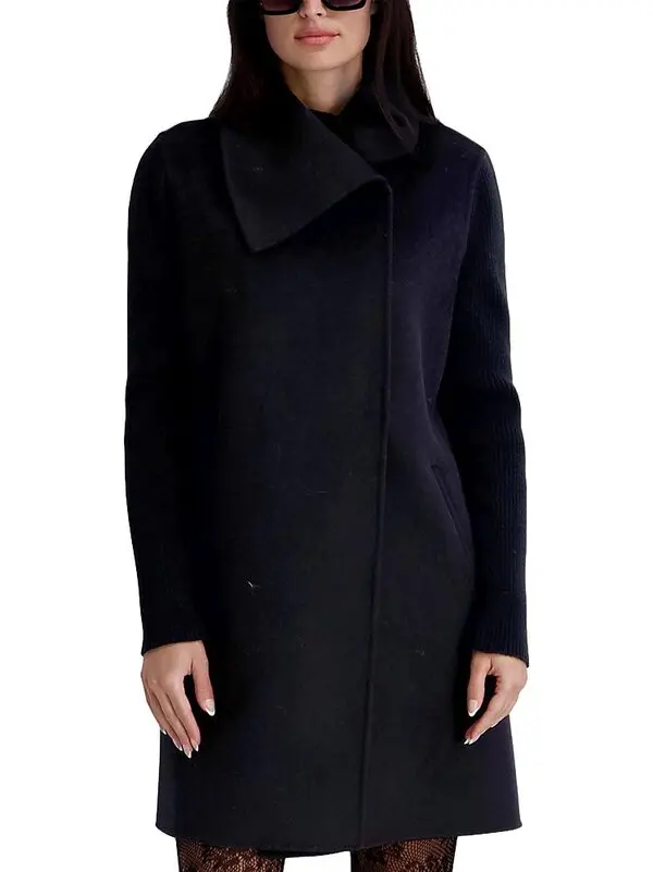 KENNETH COLE Envelope Collar Double Face Coat - Black
