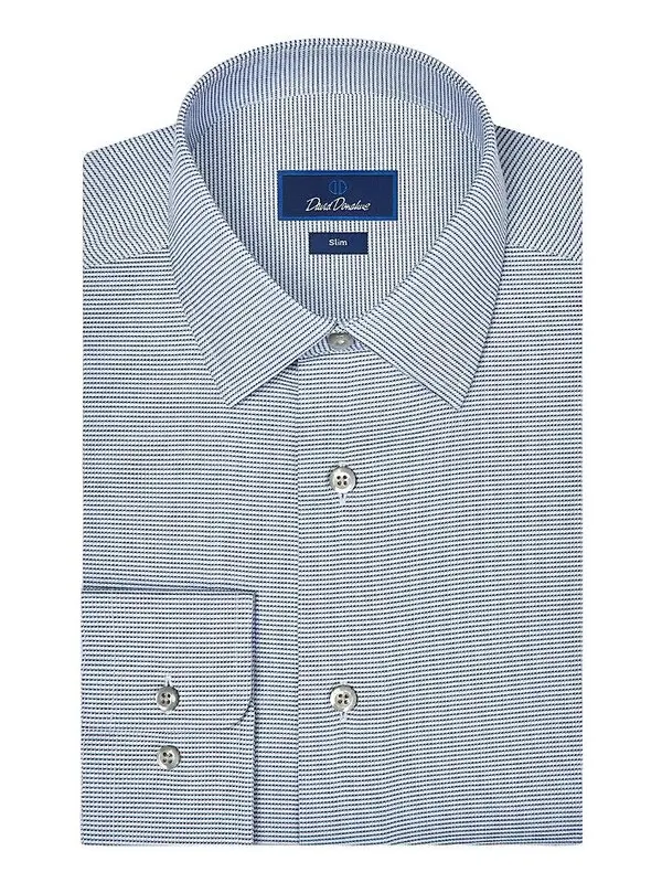 David Donahue Slim Fit Stretch Micro Twill Dress Shirt - Sky/ Navy