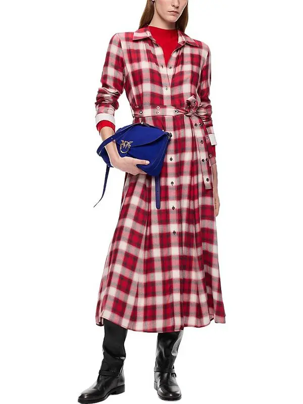 Pinko Atropa Belted Midi Shirtdress - Red/black Multi