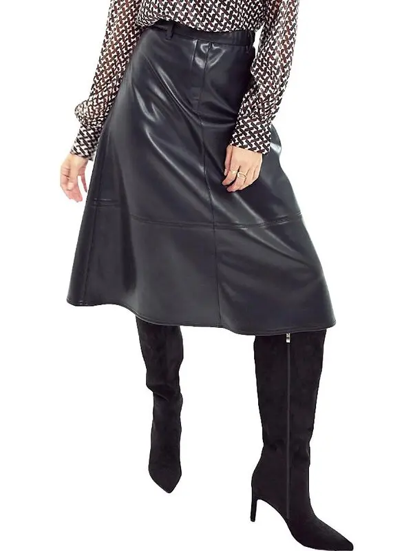 ELLE COLLECTION Faux Leather Skirt - Black