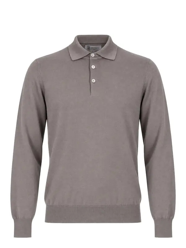 Brunello Cucinelli Polo In Maglia Di Cotone - Grey