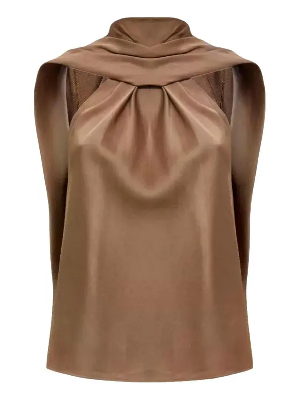 Simkhai Scarlett Satin Cape Top - Brown