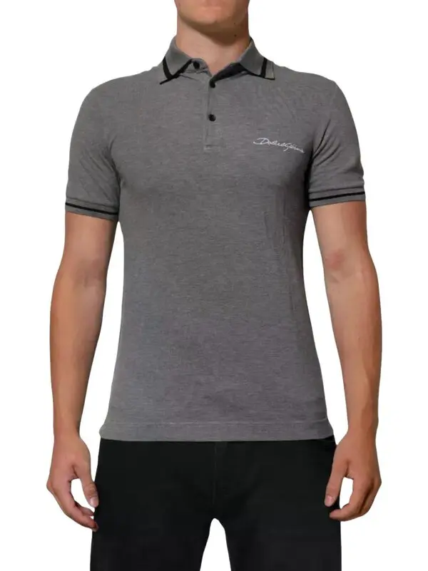 Dolce & Gabbana Logo-embroidered Collared Polo Shirt - Grey