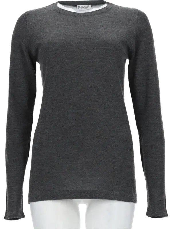 Brunello Cucinelli Cashmere & Silk Sweater Leggera With Slim Fit - Grey