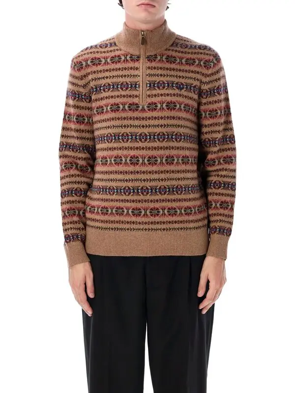 Polo Ralph Lauren Wool Fair Isle Quarter-zip Mock Neck Sweater With Suede Zip Pull - Multicolor Combo