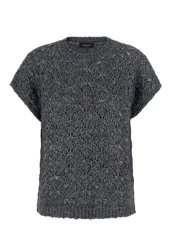 Fabiana Filippi Round-neck Wool-blend T-shirt With Braided Work And Straight Hem - Grey