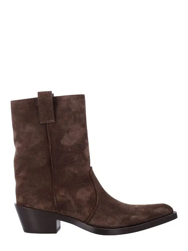 Khaite Clive Snip-toe Ankle Boots In Velvety Suede With Western-inspired Tilted Shaft - Ebony