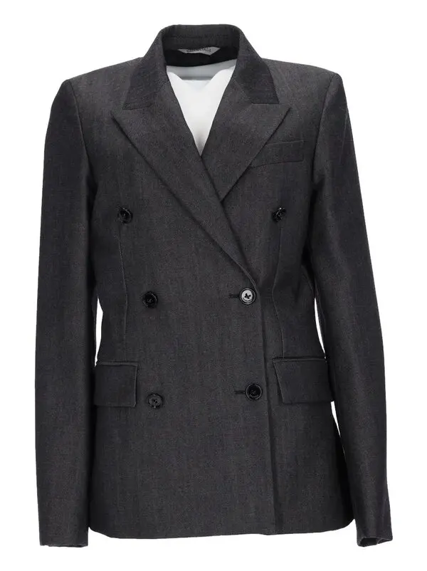 Balenciaga Double-breasted Wool Blazer Jacket - Grey
