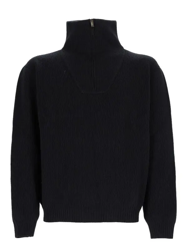 Saint Laurent Ribbed Wool Half-zip Pullover Sweater - Black