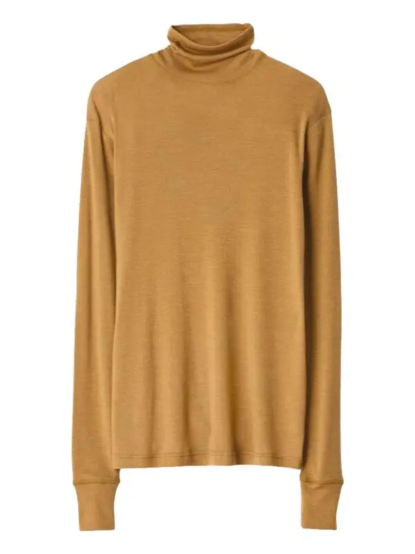 LEMAIRE Stand-collar Top In Wool And Silk Jersey - Cumin
