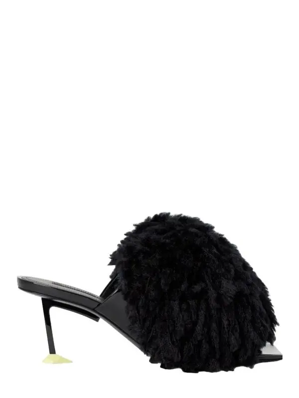 Givenchy Pompom Mules In Patent Leather And Knit - Black