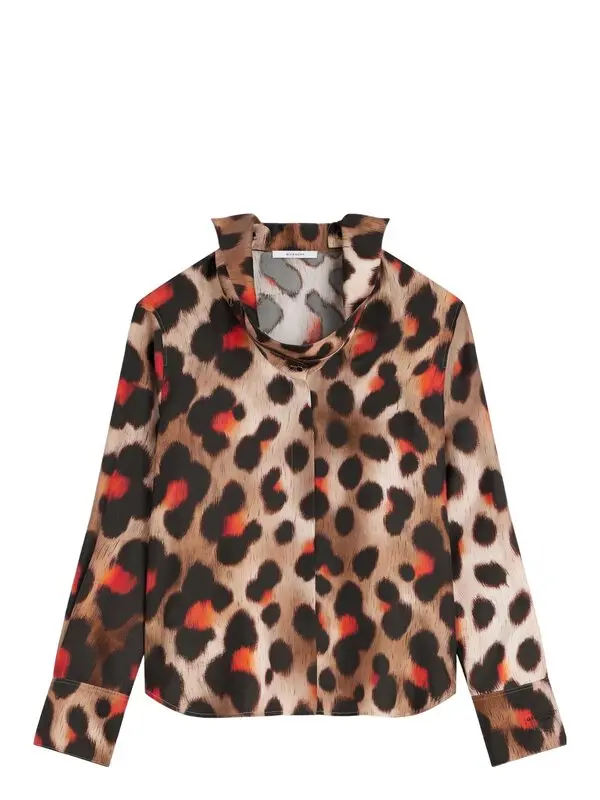 Givenchy Shirt In Leopard Print Silk With Deconstructed Collar - Deep Brown