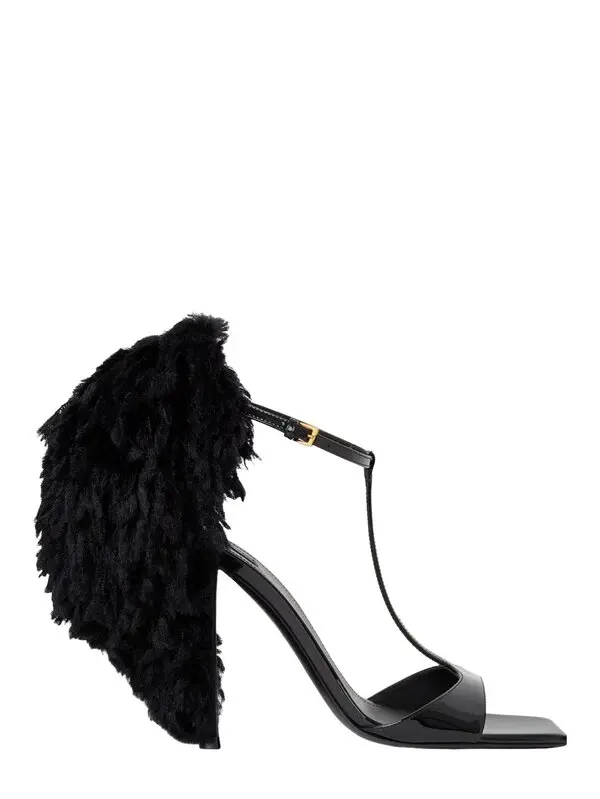 Givenchy Pompom Heeled Sandals In Patent Leather And Knit - Black
