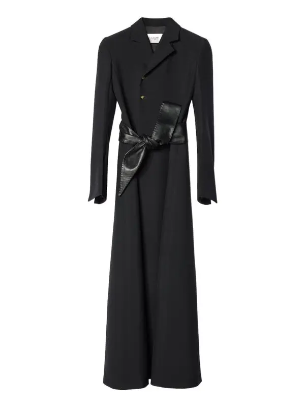 Celine Long Slim Db Coat In Wool - Black