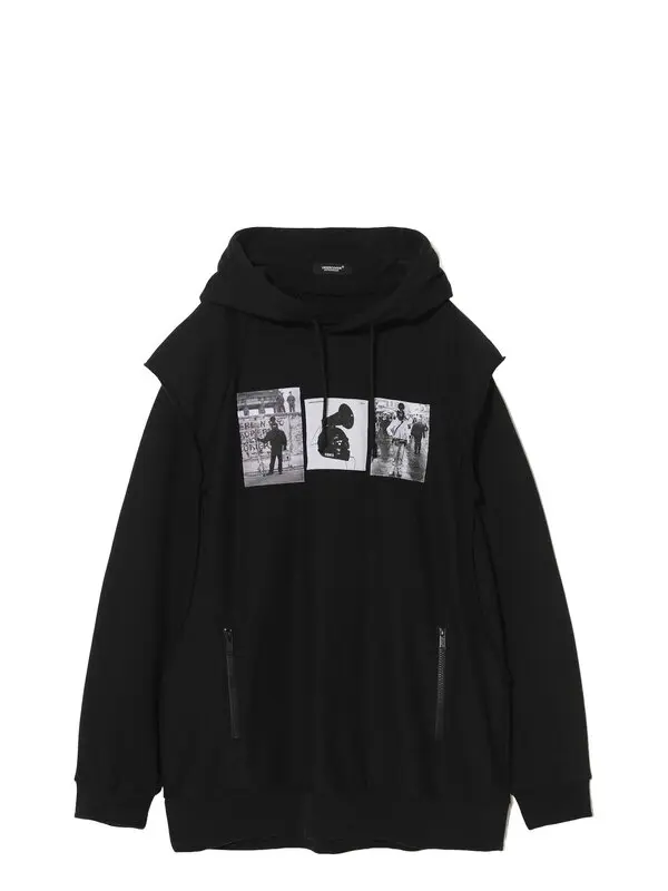 Undercover Graphic Printed Layered Hoodie - Black