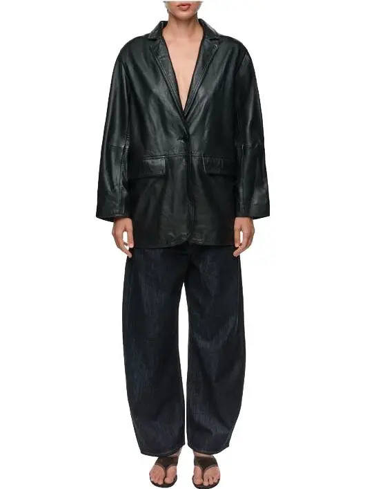 Bimba Y Lola Leather Double-breasted Tailored Jacket - Black